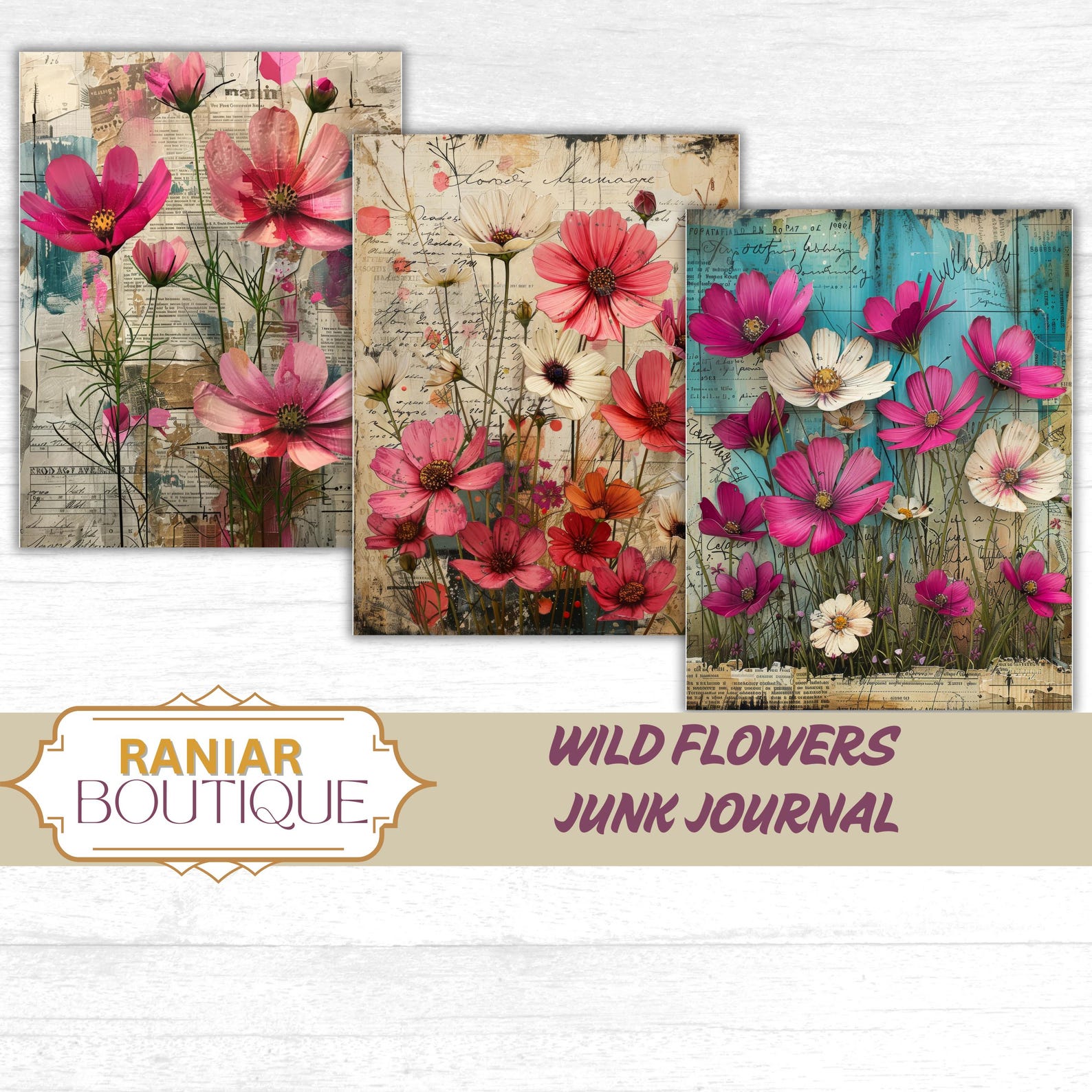 Wildflower Junk Journal Paper,garden Wildflowers Journal Kit,wildflower ...