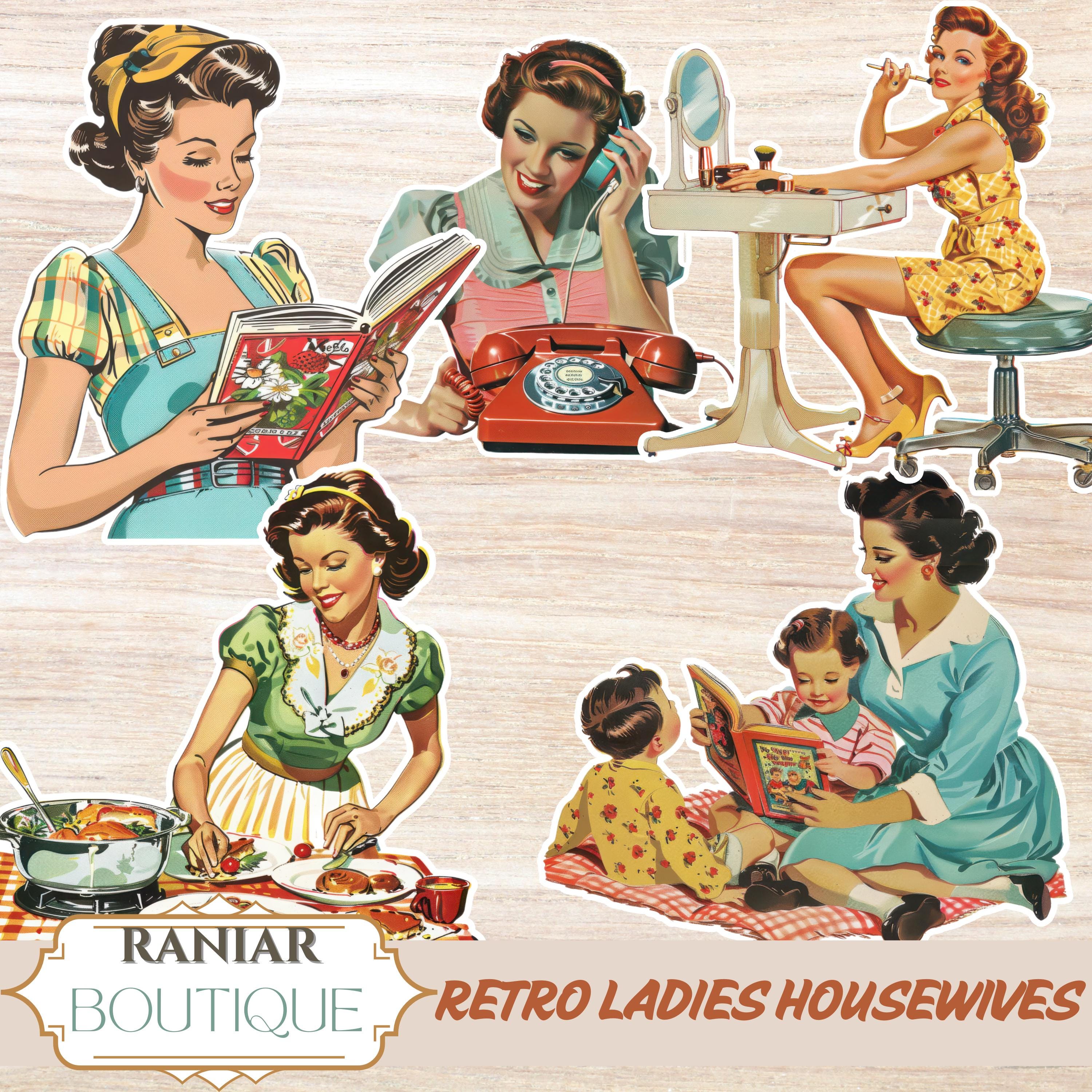 1950s Housewife Clipart: Retro Women Illustrations PNG Digital Downloa ...