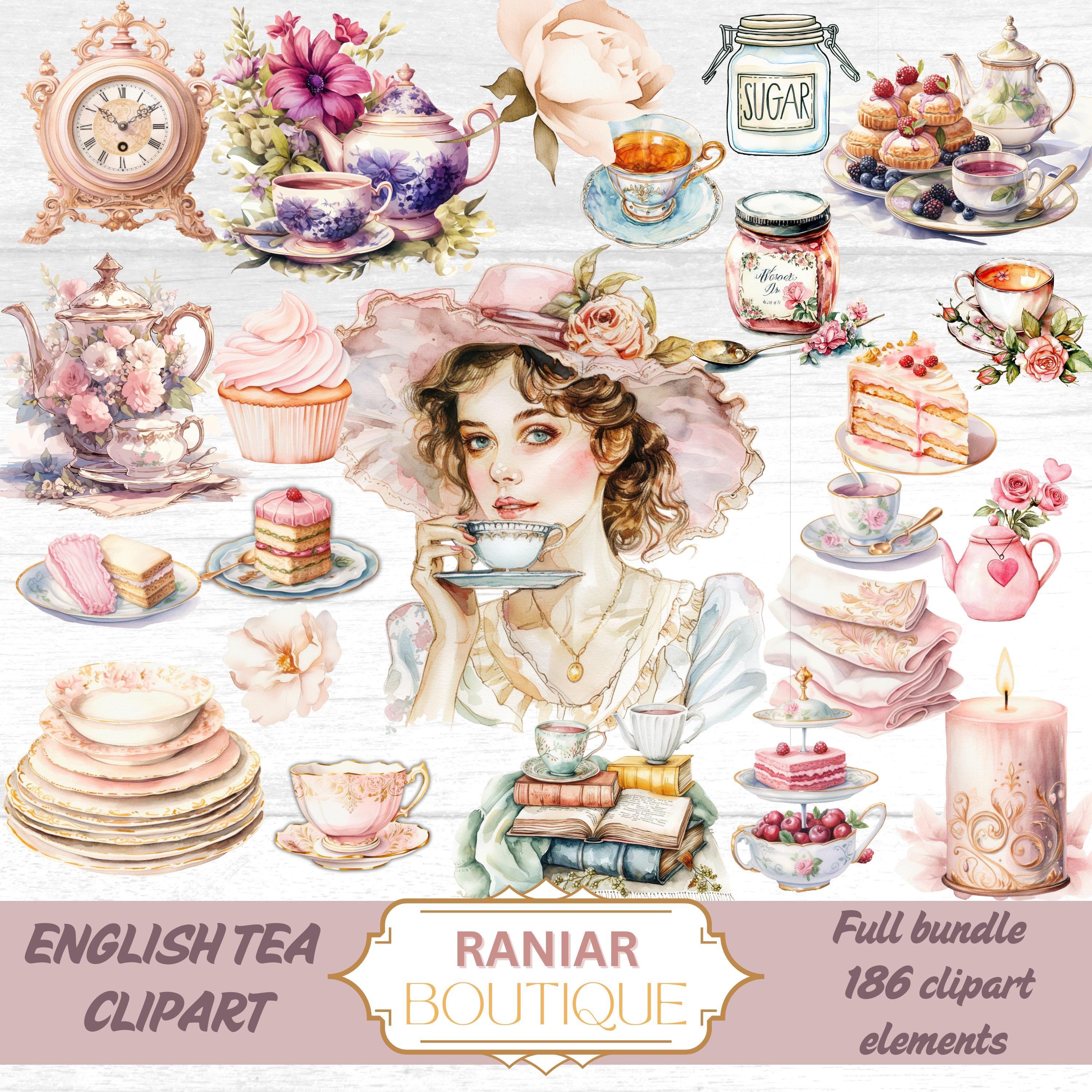 English Tea Time ,vintage Afternoon Tea Clipart, england Tea Cups, tea ...