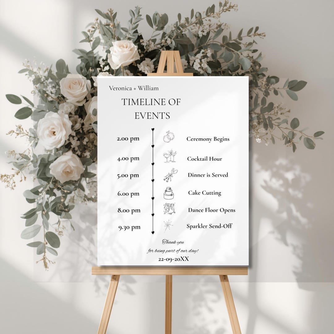 Elegant Wedding Timeline Sign: Printable Reception Itinerary (canva ...