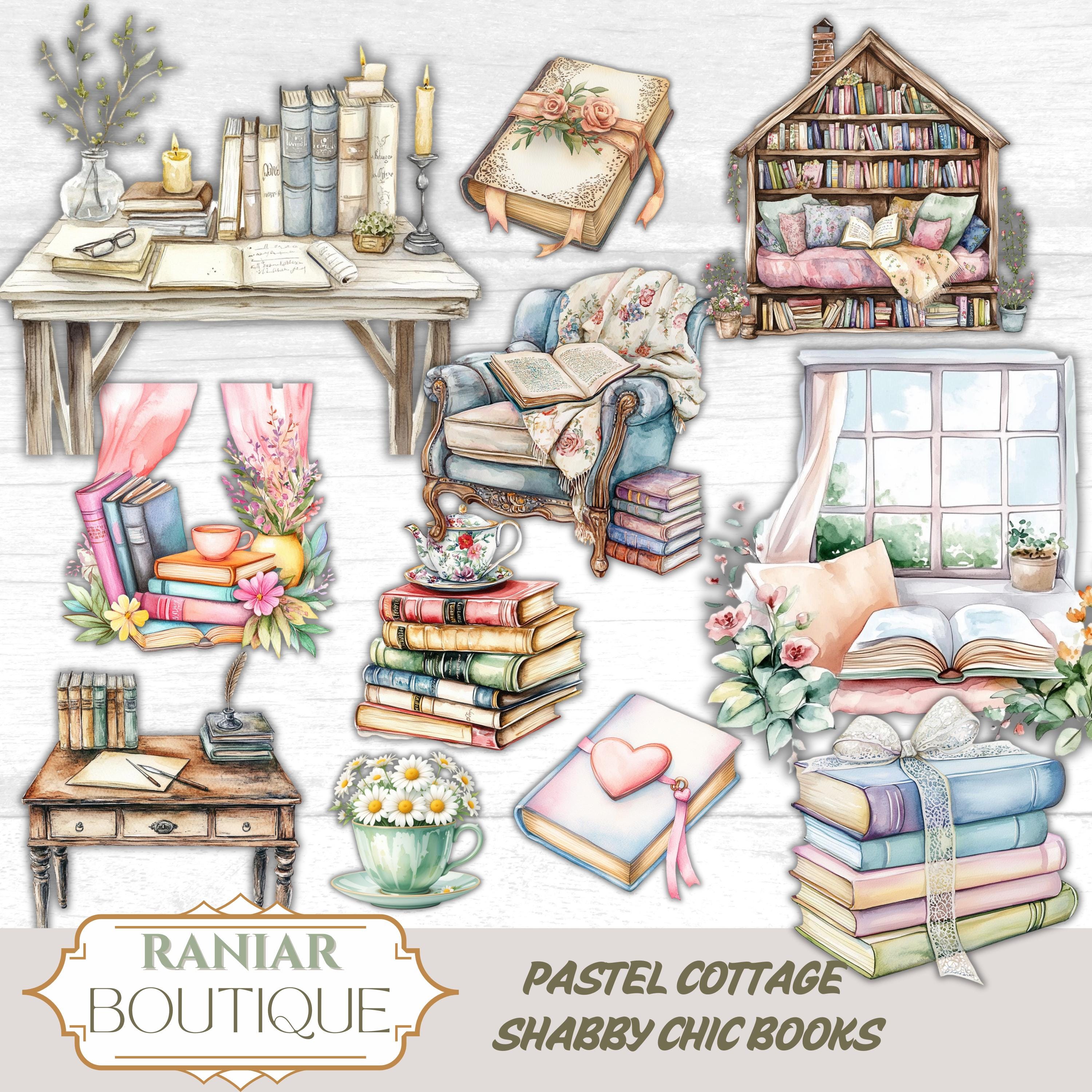 Pastel Cottage Printable, Shabby Chic Clipart, Book Lover Graphics ...