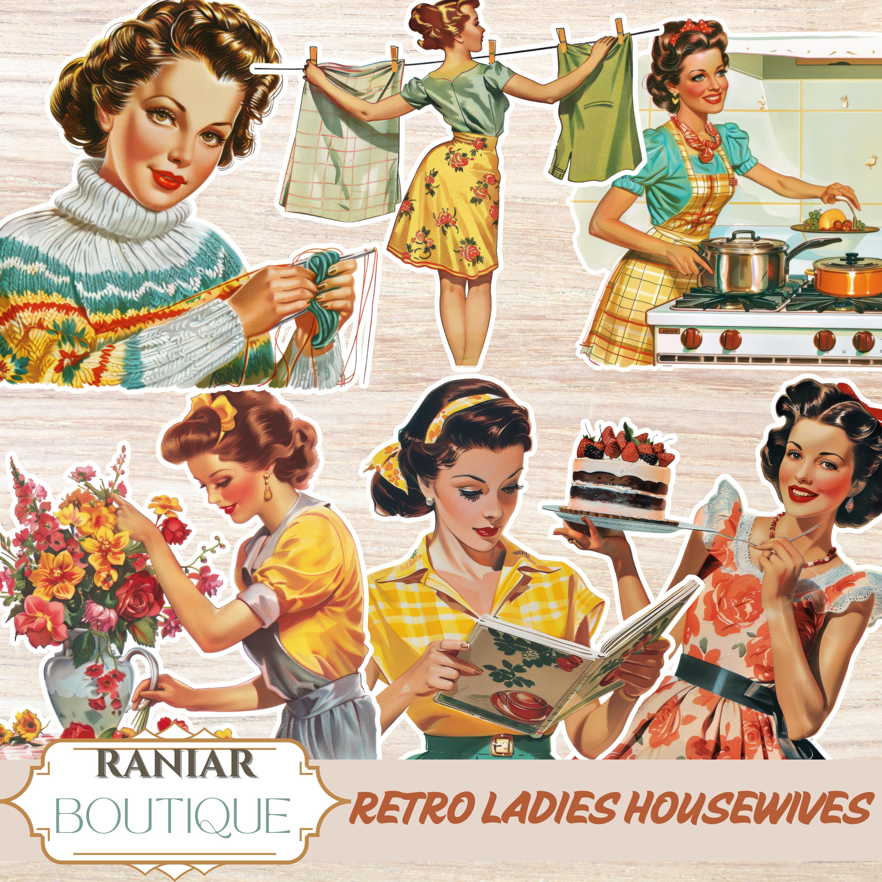 1950s Housewife Clipart: Retro Women Illustrations PNG Digital Downloa ...
