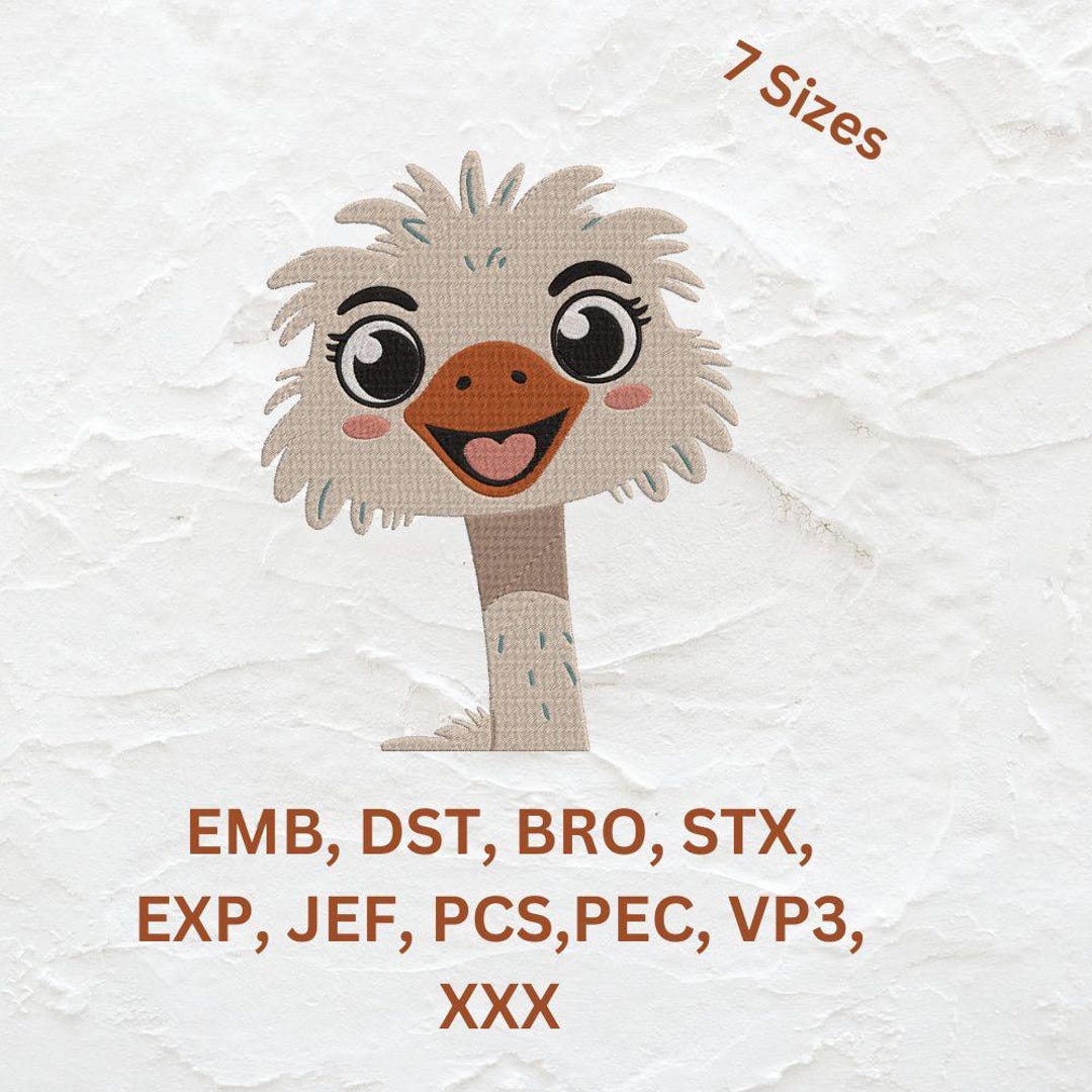 Ostrich Embroidery Design, Smiling Animal (instant Download - Etsy