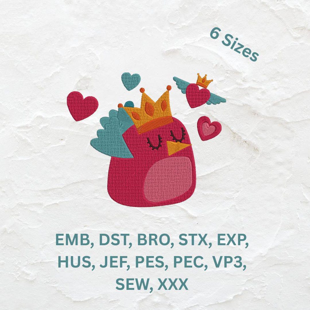 Princess Bird Embroidery Design – Valentine Machine Embroidery File ...