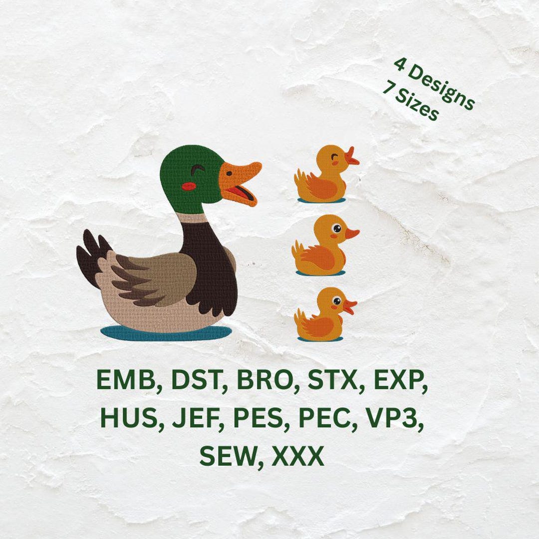 Duck Family Embroidery Design: Mama & Baby Ducklings (digital Download ...