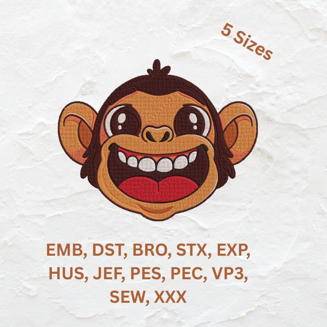 Happy Monkey Face Embroidery Design: Jungle Theme Applique (5 Sizes ...
