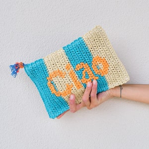 CIAO clutch stripe straw purse straw ciao purse blue stripe | Etsy