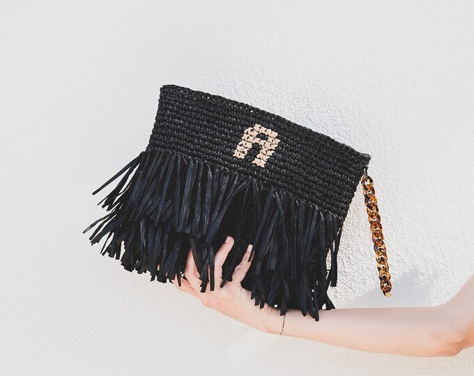 Black Straw Fringe Personalized Summer Purse or Clutch With - Etsy
