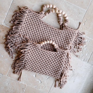 Macrame Brown Bag Macrame Fringe Bag Latte Color Beach - Etsy