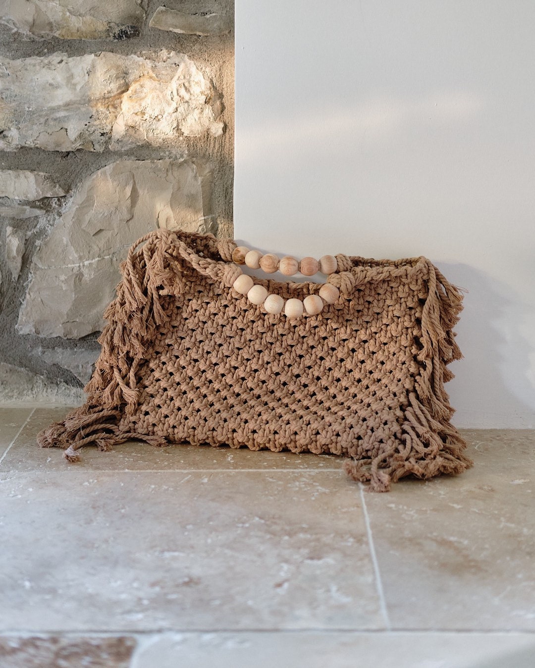 Macrame Brown Bag Macrame Fringe Bag Latte Color Beach - Etsy