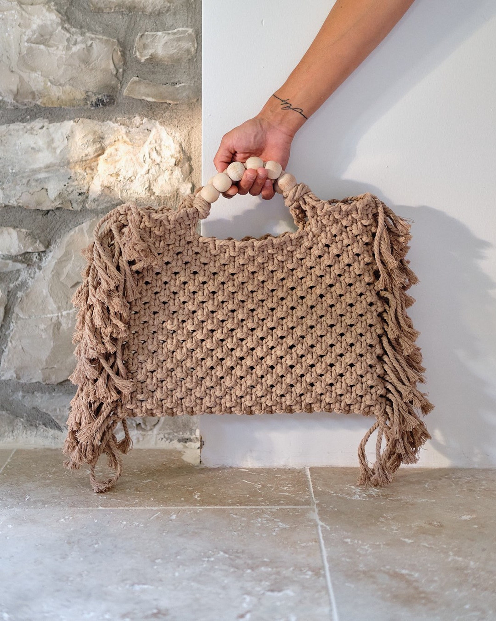 Macrame Brown Bag Macrame Fringe Bag Latte Color Beach - Etsy
