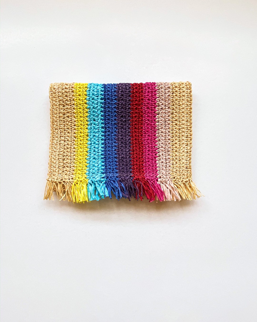 Straw Summer Clutch With Rainbow Colors and With Fringe Straw Clutch or ...