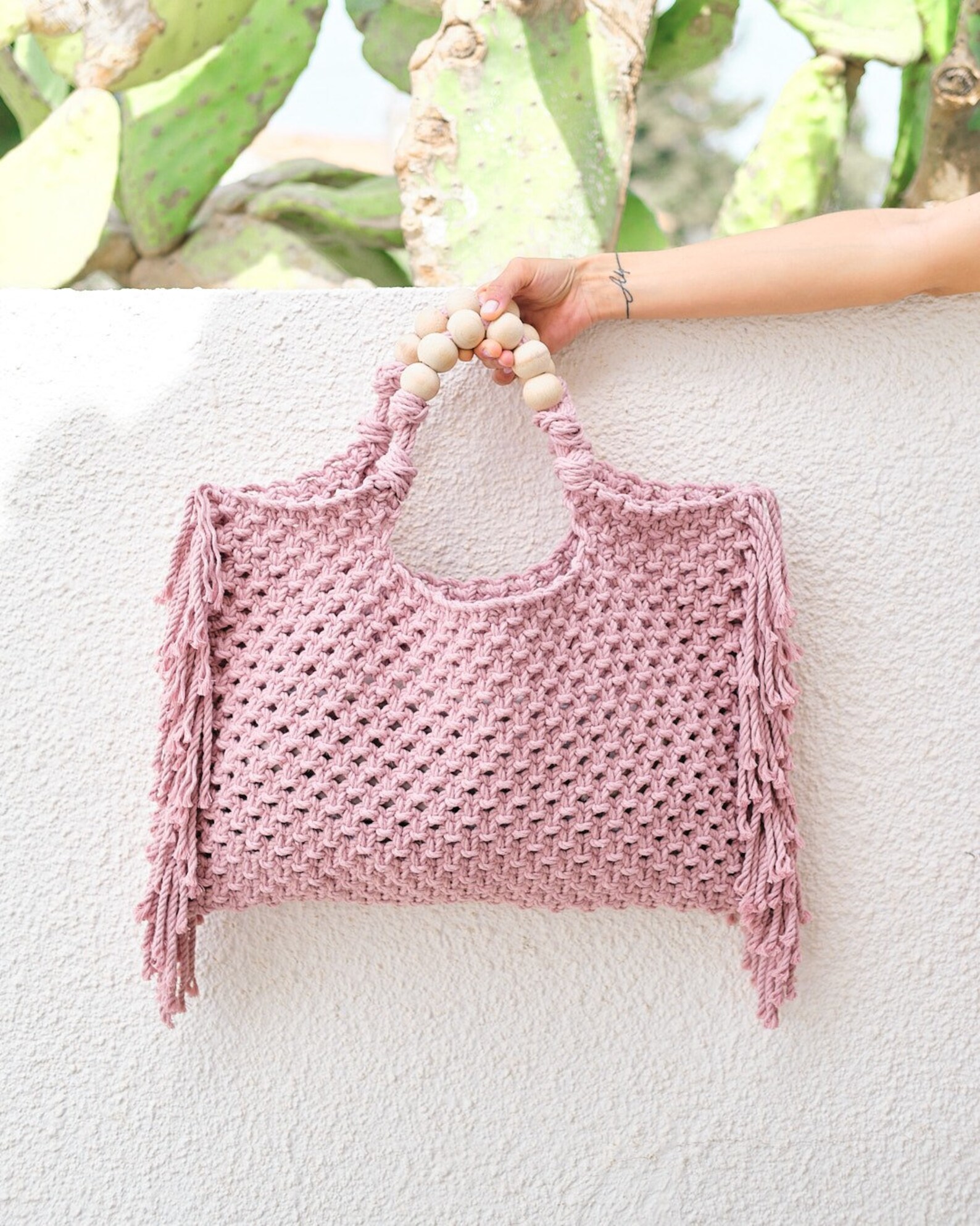 Rose Pink Macrame Tote Summer Beach Bag Fringe Beach Bag - Etsy