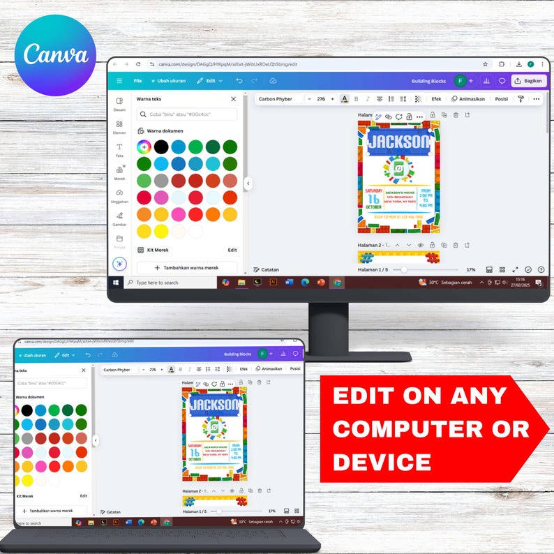 Building Blocks Birthday Invitation | Building Bricks Kids Birthday ...