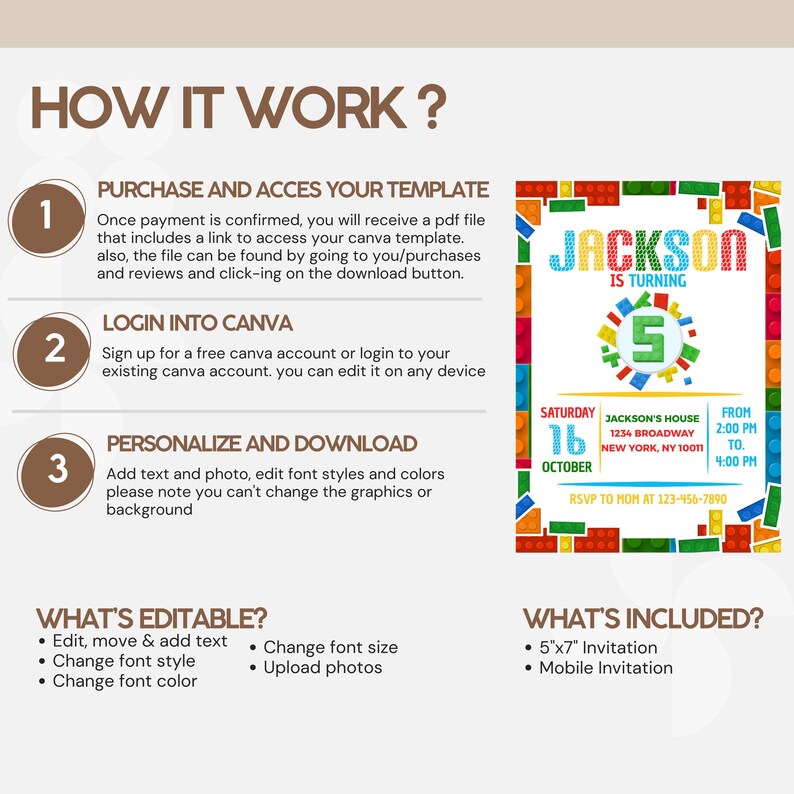 Building Blocks Birthday Invitation | Building Bricks Kids Birthday ...