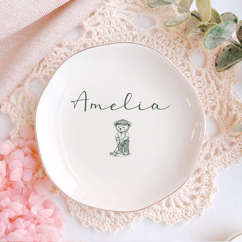 Custom Name Golf Bear Ceramic Ring Dish, Personalized Keepsake Tray - Etsy