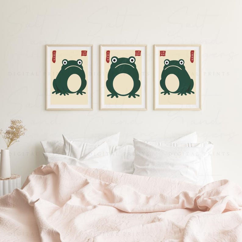 Japanese Frog Wall Art Set of 3 | Zen Asian Décor | Vintage Ukiyo-e ...