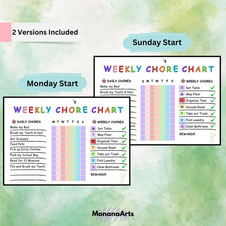 Printable Kids Chore Chart for Boy | Kids Daily Weekly Responsibility ...