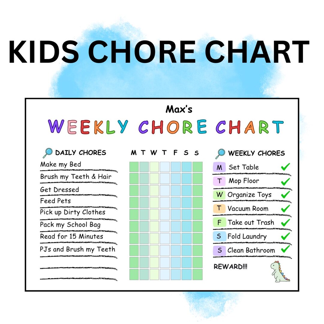 Printable Kid Chore Chart With Dinosaur | Kids Daily Weekly ...