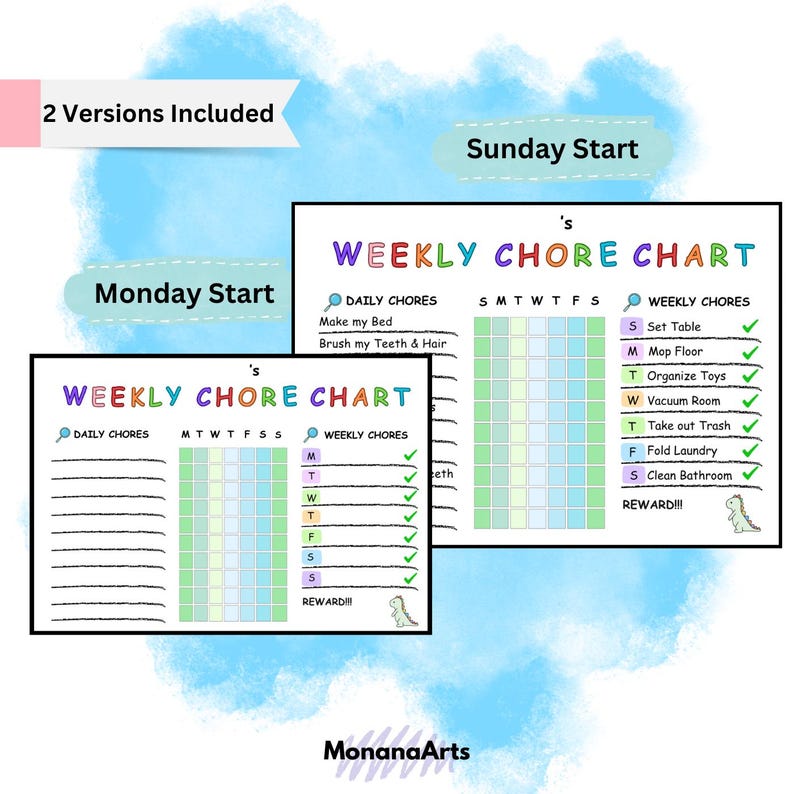 Printable Kid Chore Chart With Dinosaur | Kids Daily Weekly ...