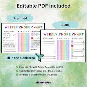 Printable Kids Chore Chart for Boy | Kids Daily Weekly Responsibility ...
