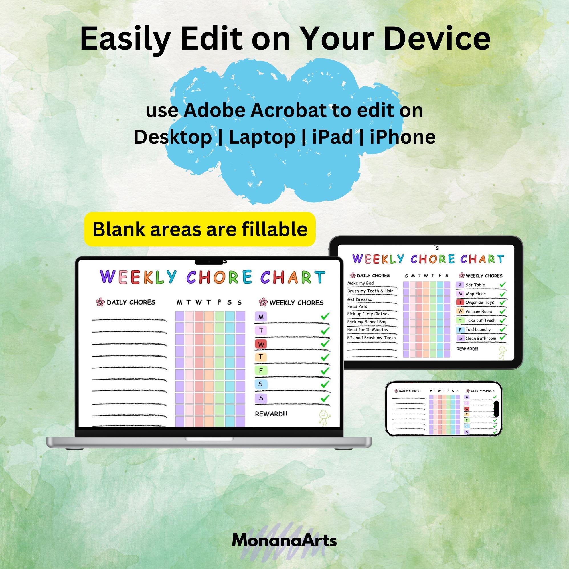 Printable Kids Chore Chart for Boy | Kids Daily Weekly Responsibility ...