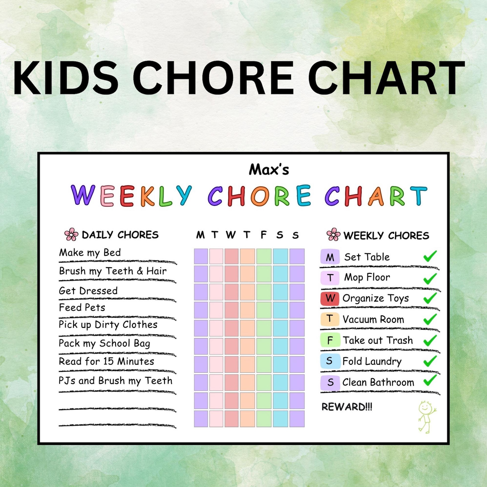 Printable Kids Chore Chart for Boy | Kids Daily Weekly Responsibility ...
