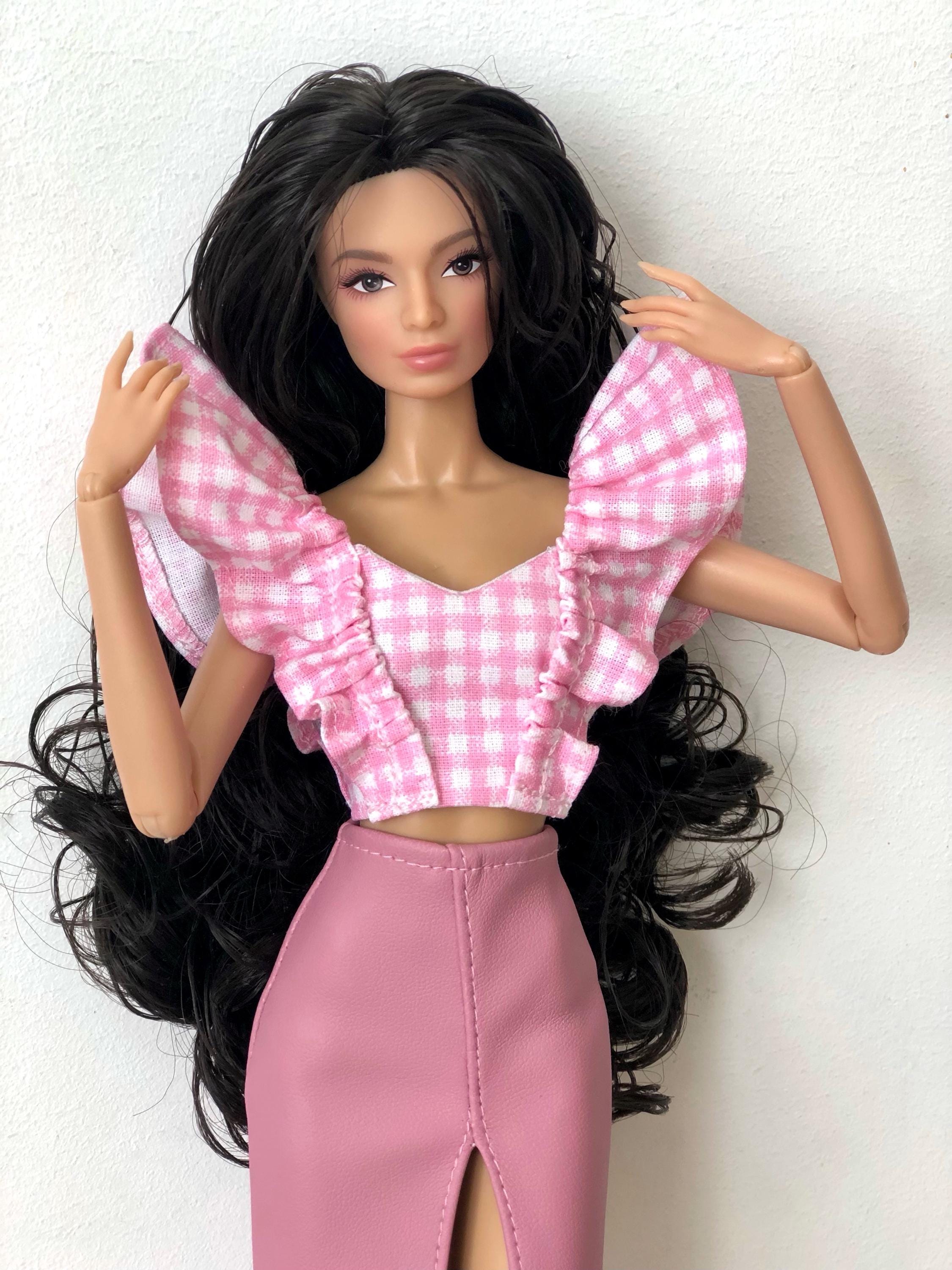 Pink Checkered Top or Eco-leather Skirt Clothes for 1/6 Scale Doll, 11. ...
