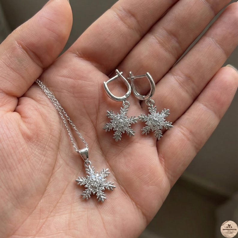 Snowflake Jewelry Set – 925 Sterling Silver, Necklace and Earring ...