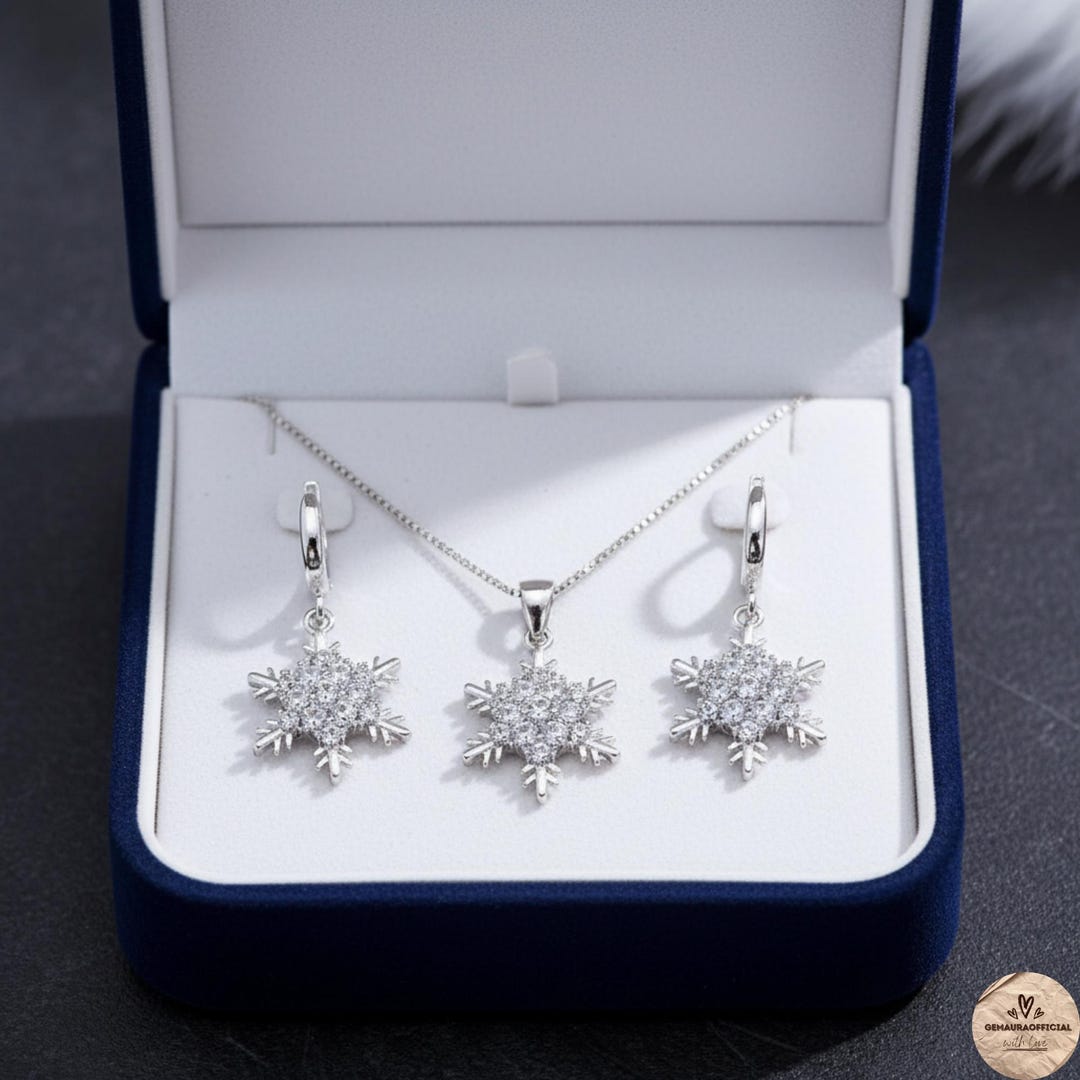 Snowflake Jewelry Set – 925 Sterling Silver, Necklace and Earring ...