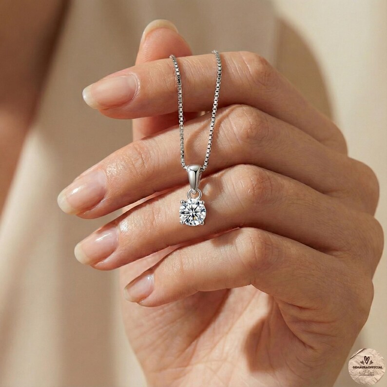 Sterling Silver Round Cut Solitaire Necklace, Diamond Simulant Pendant - Etsy