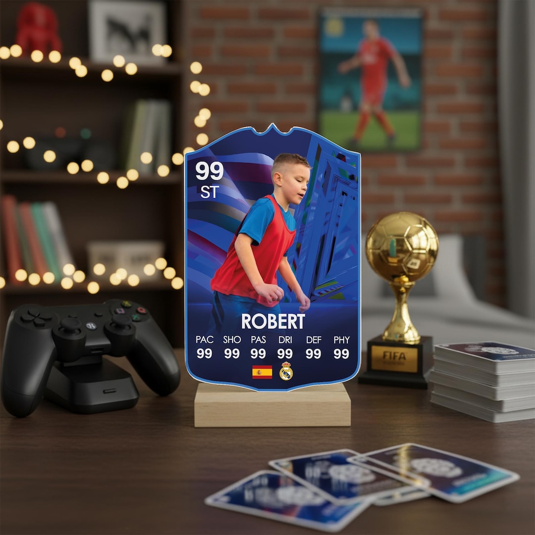 Custom Football Game Style Card With Wooden Stand – Personalized Soccer ...