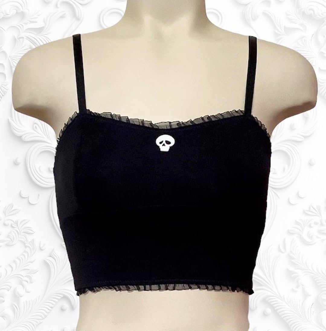 Handmade Black Bamboo Longline Bralette With Black Elastic, Skull ...