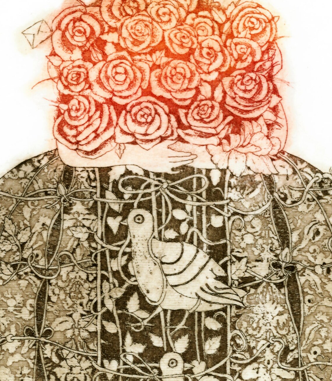 Etching Girl Etching Rose Etching Rose Art Printmaking | Etsy