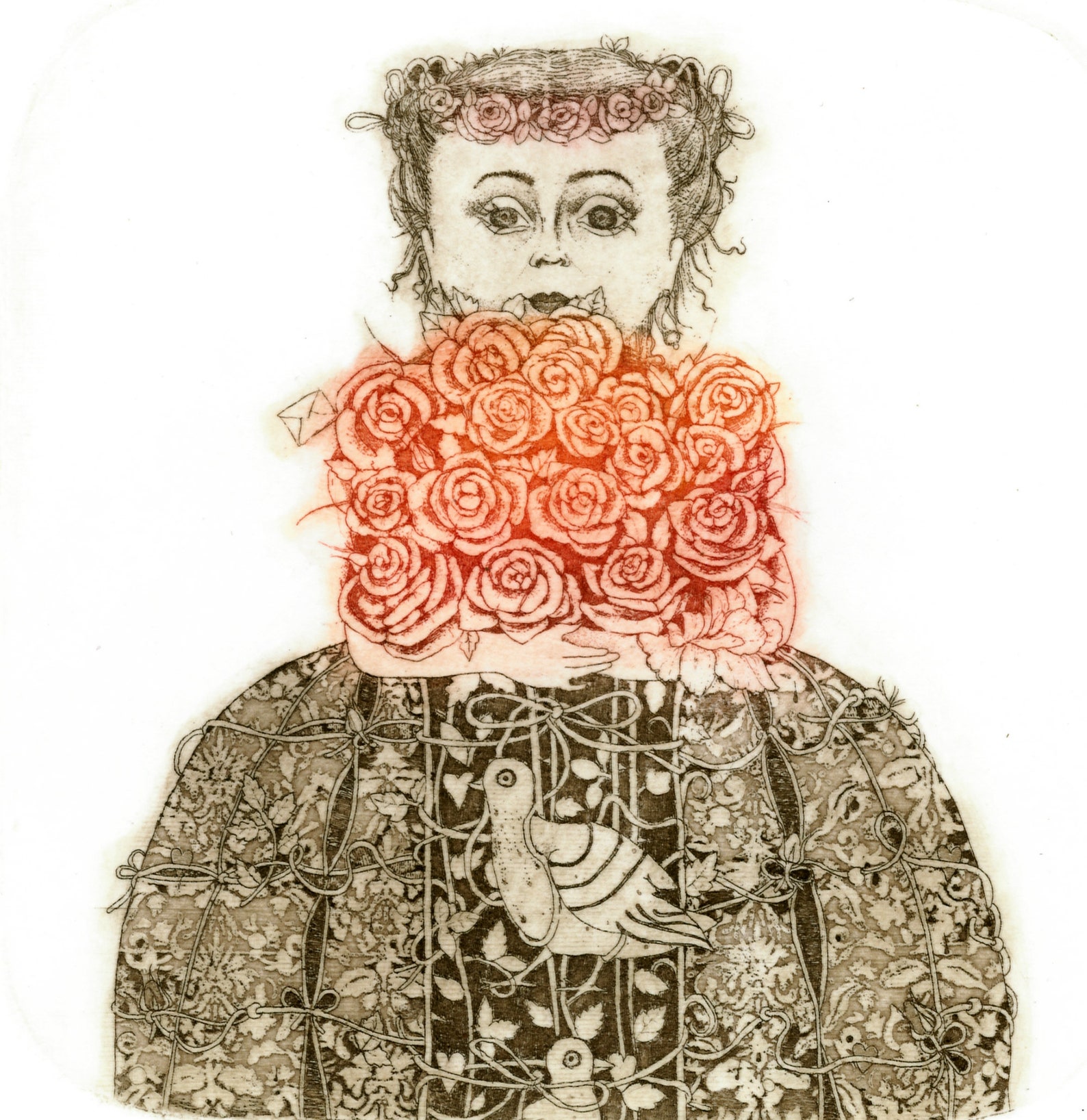 Etching - Girl Etching - Rose Etching - Rose Art - Printmaking - Fine ...