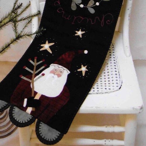 Wool Applique Pattern Two Santas Christmas Decor Primitive | Etsy