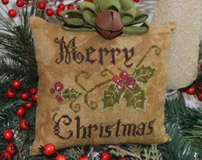 Counted Cross Stitch Pattern, Primitive Merry Christmas Pillow ...