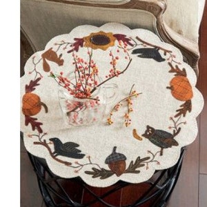 Wool Applique Pattern Autumn Table Mat Owls Pumpkins | Etsy