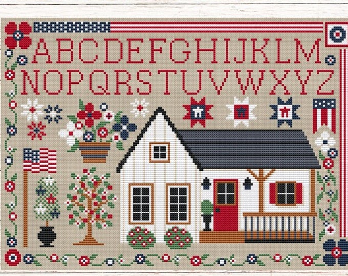 Counted Cross Stitch, Red White & Blue Sampler, Patriotic Decor ...