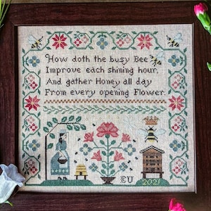 Counted Cross Stitch Pattern, Busy Bee, Sampler, Honeybees, Flower ...