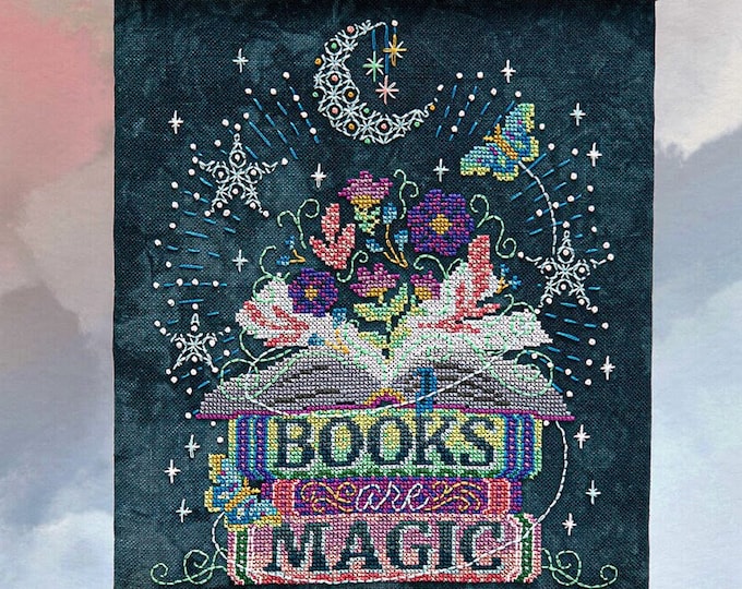 Counted Cross Stitch Pattern, Books Are Magic, Pillow, Mystical Design ...