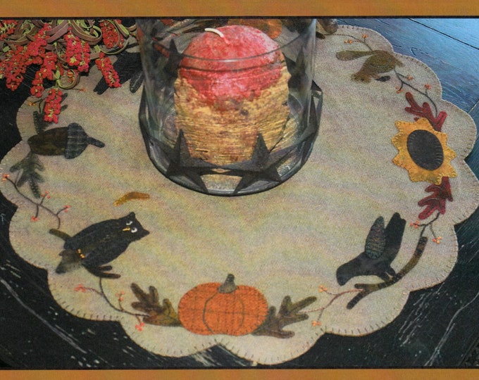 Wool Applique Pattern, Autumn Table Mat, Owls, Pumpkins, Sunflowers ...
