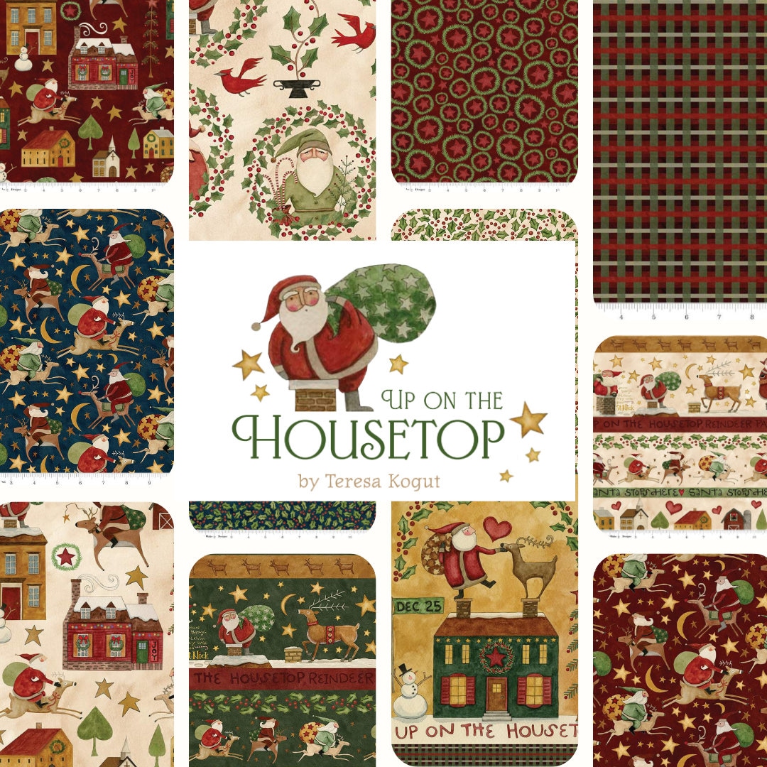 Quilt Fabric, up on the Housetop, Christmas Fabric, Poinsettia's ...