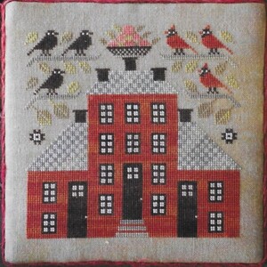 Counted Cross Stitch Pattern, Sampler House V, Crows, Cardinals, Flower ...
