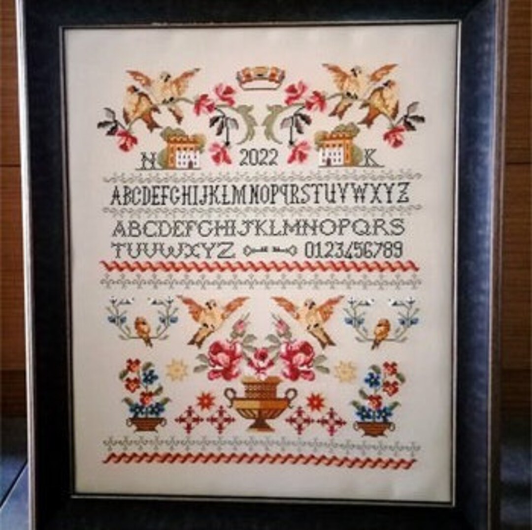 Cross Stitch Pattern, Gold Birds Sampler, Band Sampler, Alphabet ...