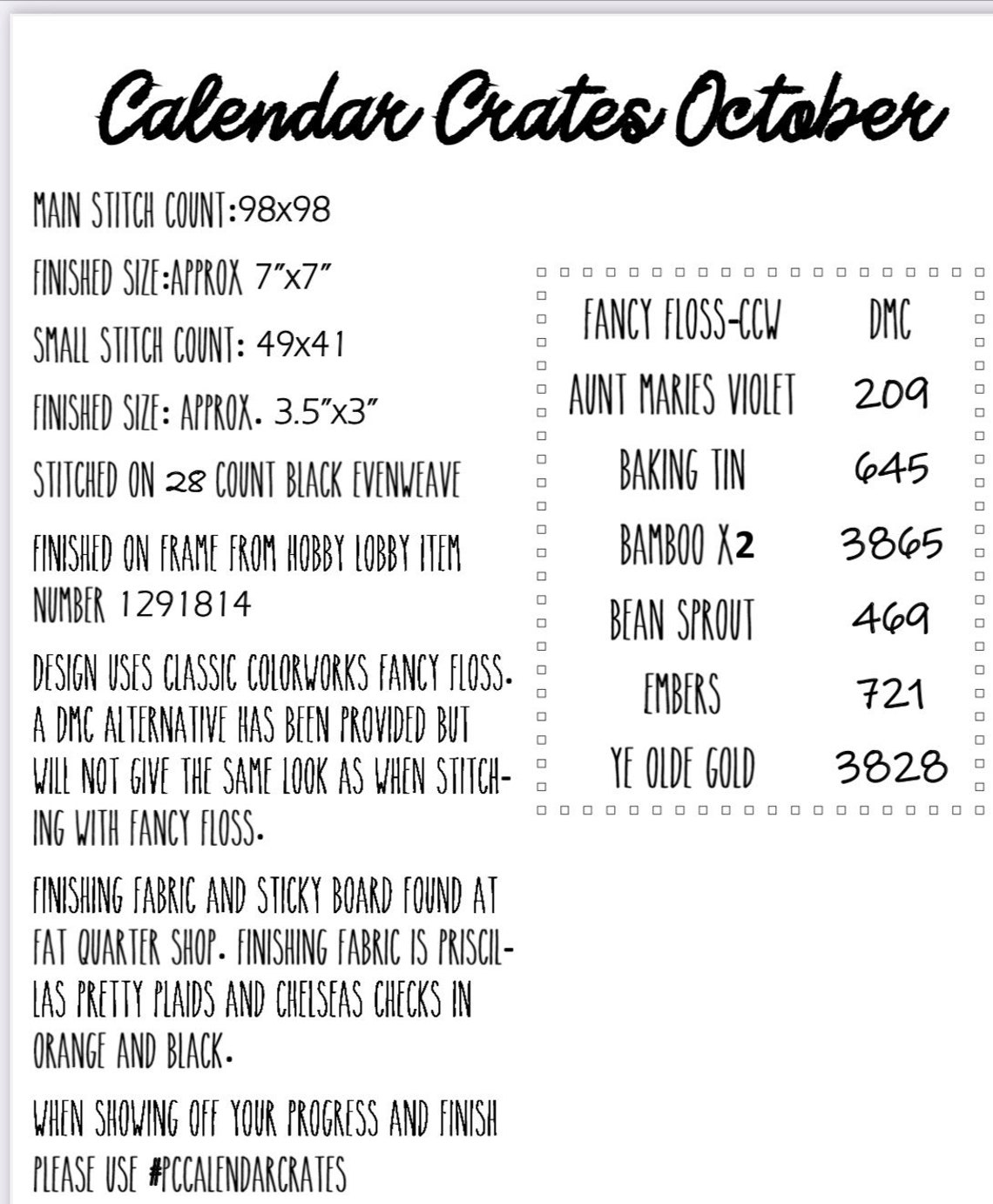 Counted Cross Stitch Pattern Calendar Crates October - Etsy