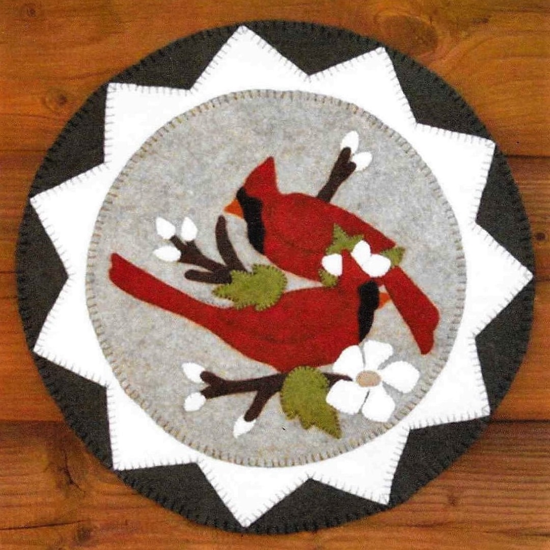Wool Applique Pattern, Cardinals & Blooms, Candle Mat, Winter Decor ...