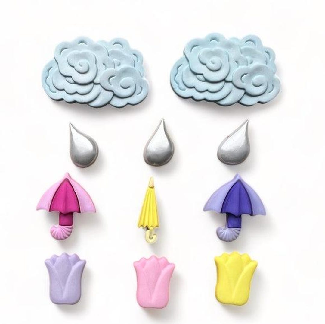 April Showers, Spring Collection, Pastel Umbrellas, Raindrops, Tulips ...