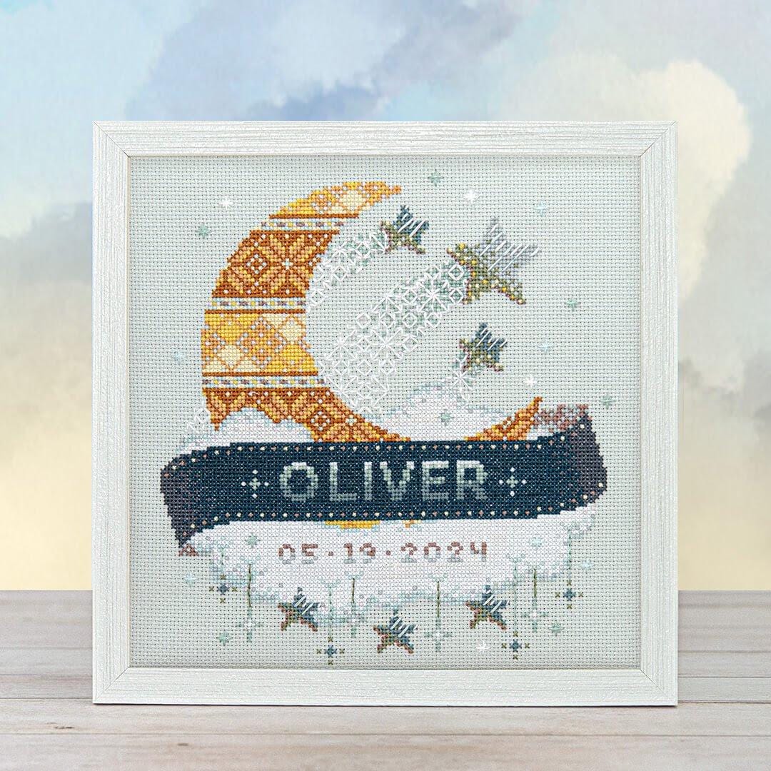 Counted Cross Stitch, Moon and Stars, Modern Baby Sampler, Personalize ...