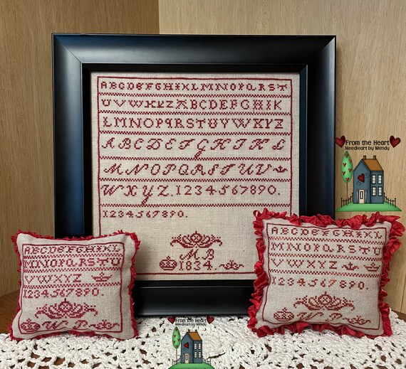 Counted Cross Stitch Pattern M B 1834 Red Sampler Antique - Etsy